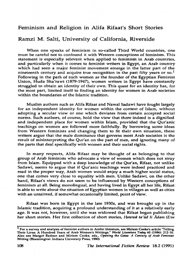 Feminism in Alifa Rifaat's Stories | PDF | Feminism | Gender Studies
