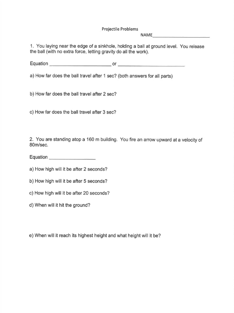 Projectile Word Prob | PDF