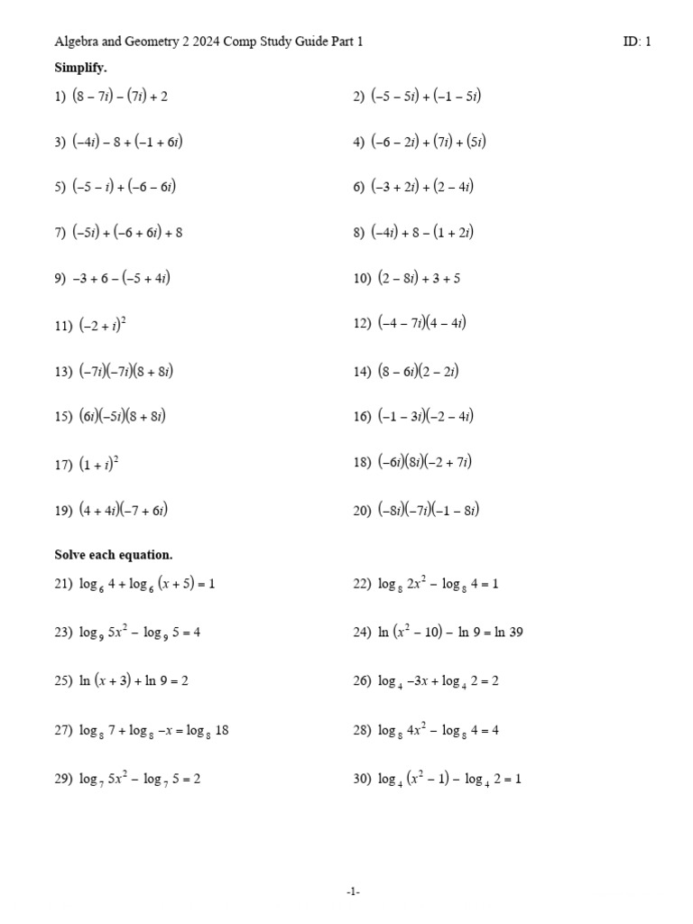 Algebra 2 Study Guide | PDF | Geometry | Mathematical Objects