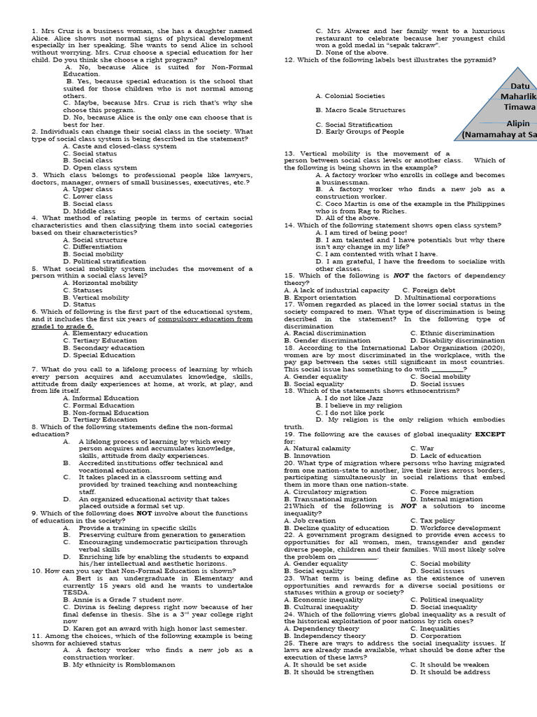 Reviewer in Ucsp Humss 1 and 2 | PDF | Social Inequality | Discrimination & Race Relations