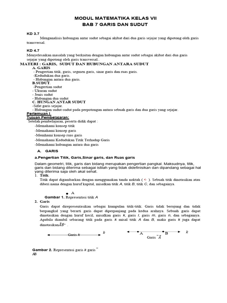 Modul Kelas Vii KD 3.7 4.7 Garis Dan Sudut | PDF
