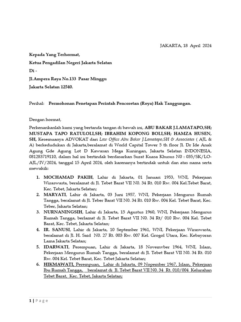 Permohonan Roya Hikmawati | PDF