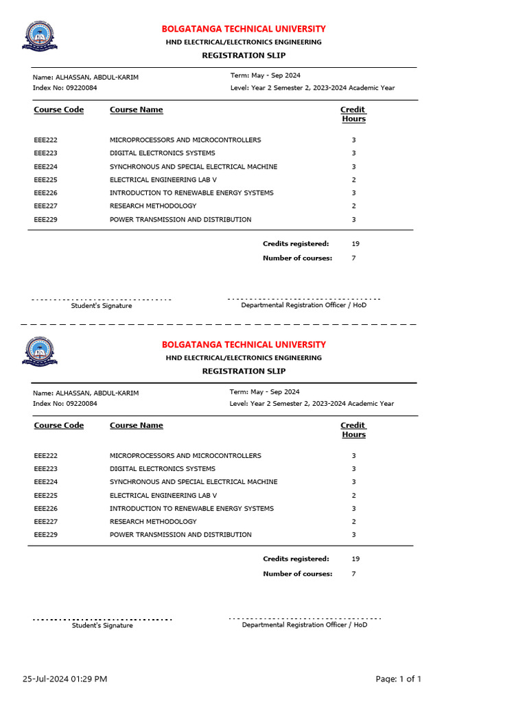 Course Registration Slip | PDF | Electromagnetism | Computing