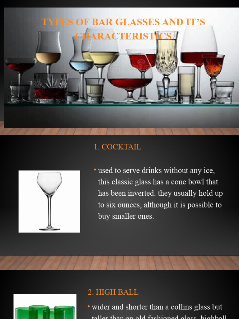 Types of Bar Glasses and Its Characteristics | PDF | Cocktails | Drink