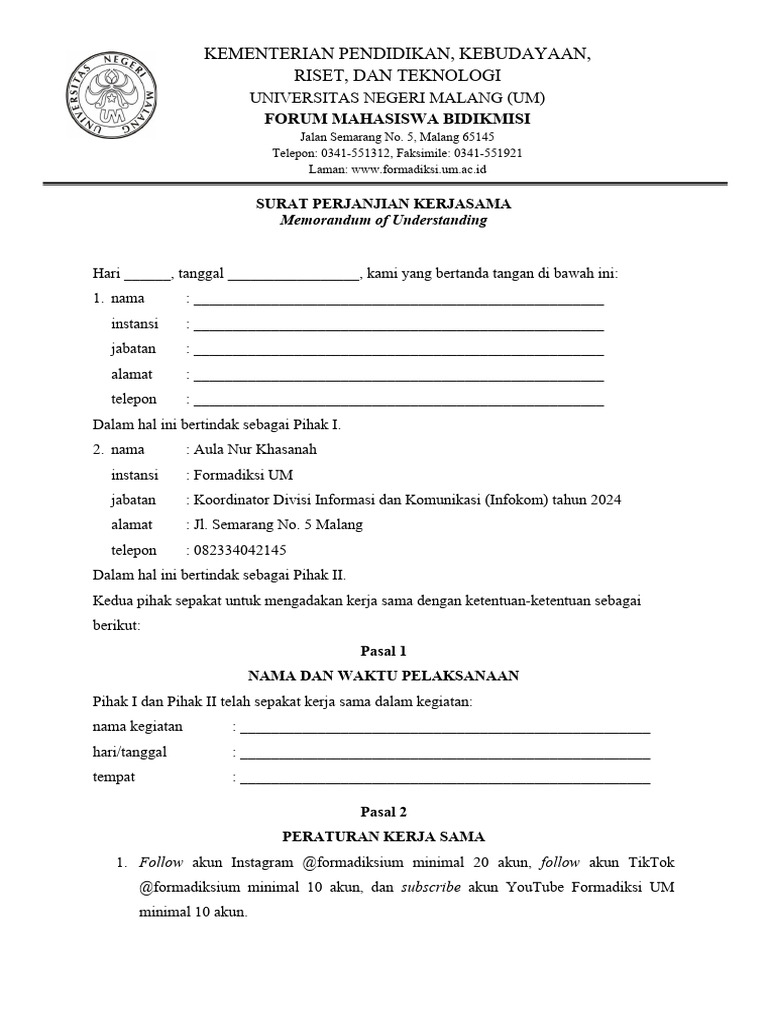 MOU Media Partner Formadiksi UM 2024 | PDF