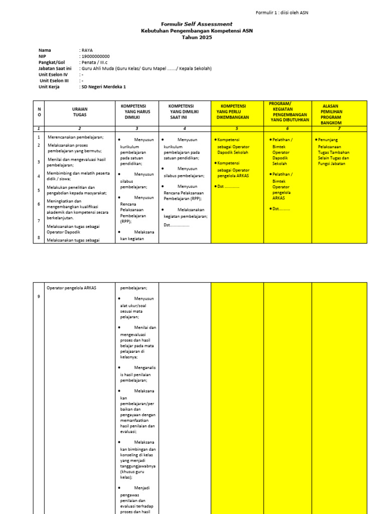 Contoh Isian Form Rencana Bangkom | PDF