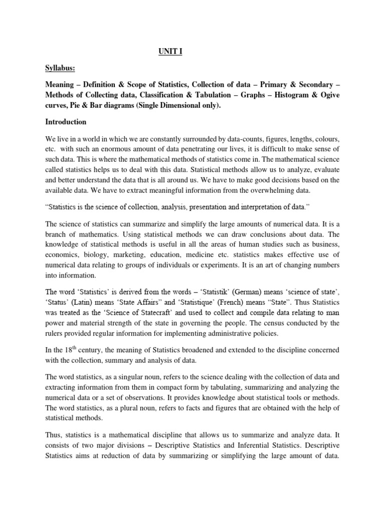 BS Unit 1- Part I | PDF | Statistics | Science