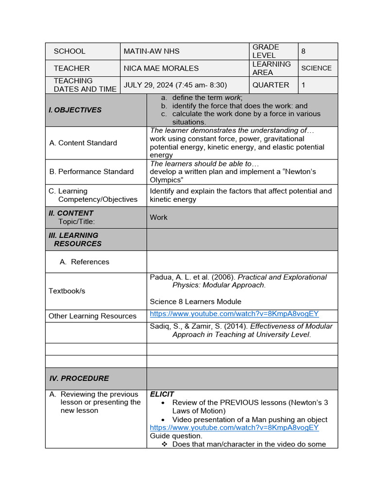 Science 8 Week 1 Pdf Force Learning