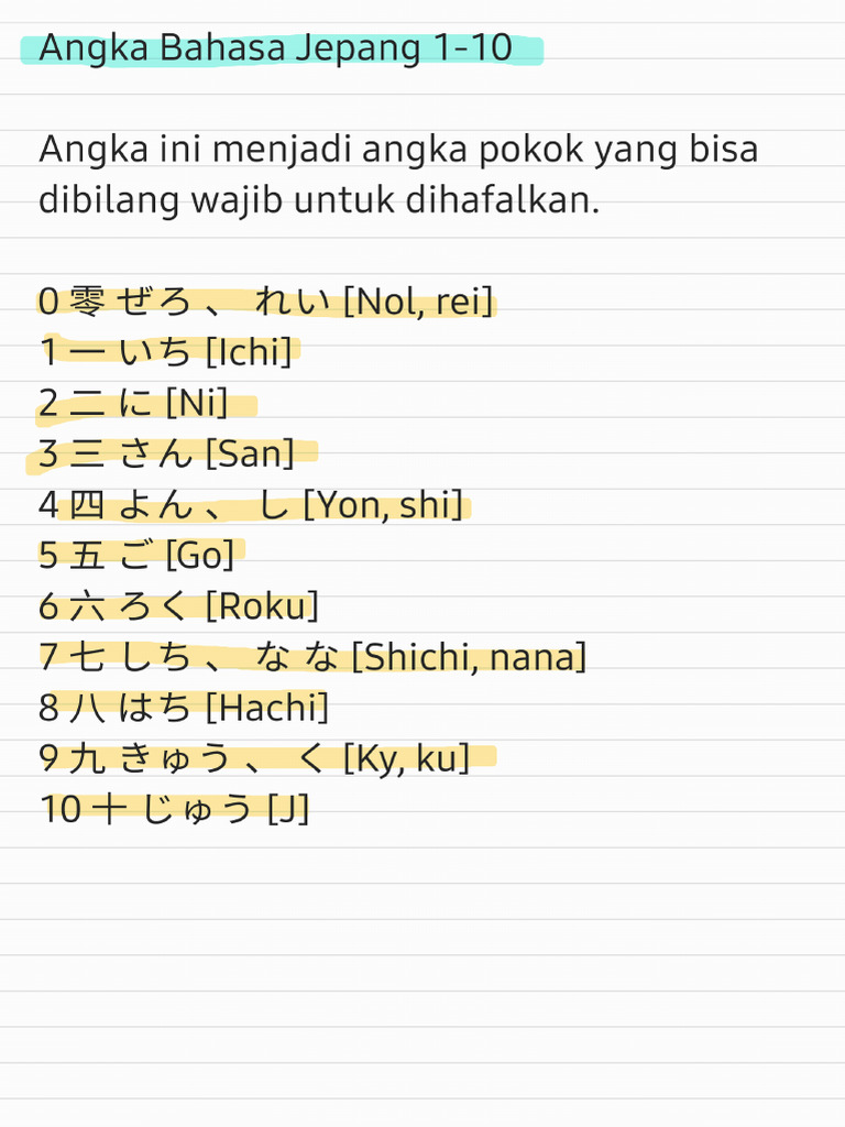 Angka Dalam Bahasa Jepang | PDF