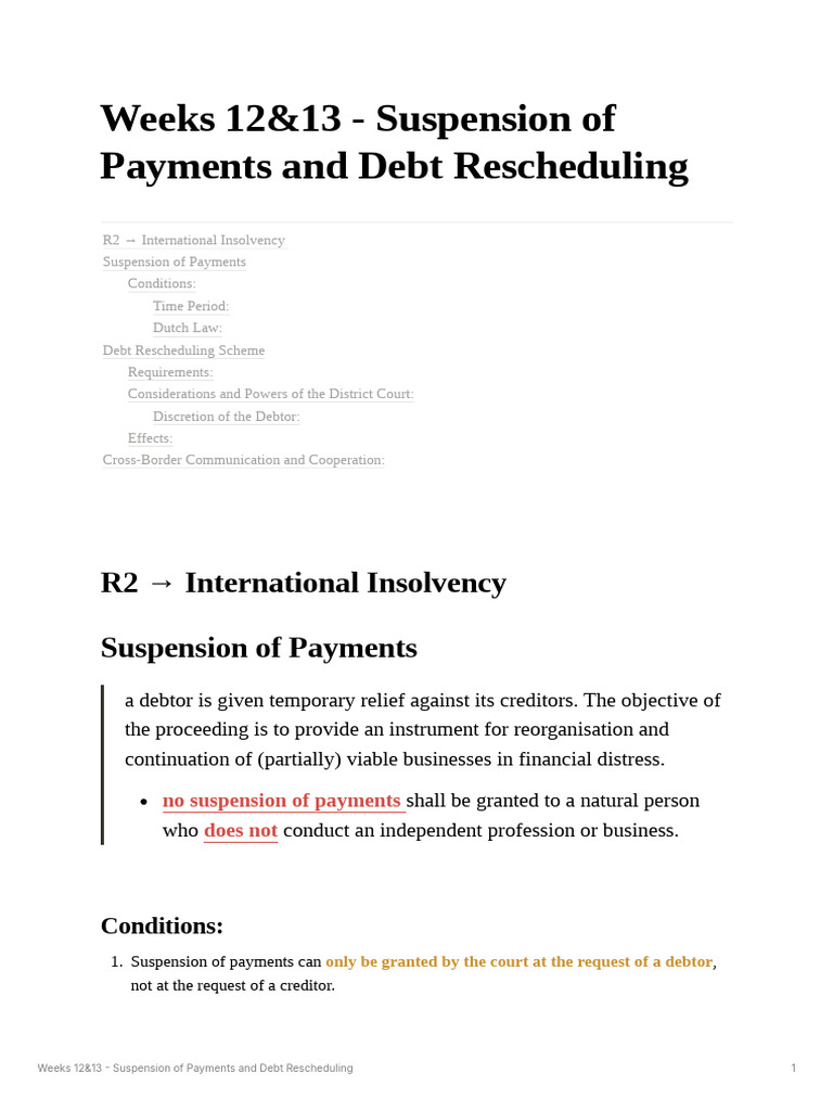 Global Property Law - Suspension of Payments and Debt Rescheduling ...