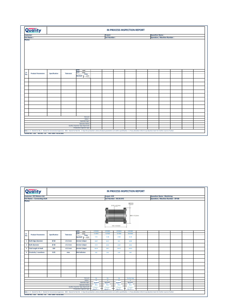 In Process Inspection Report | PDF | Engineering Tolerance | Mechanical ...