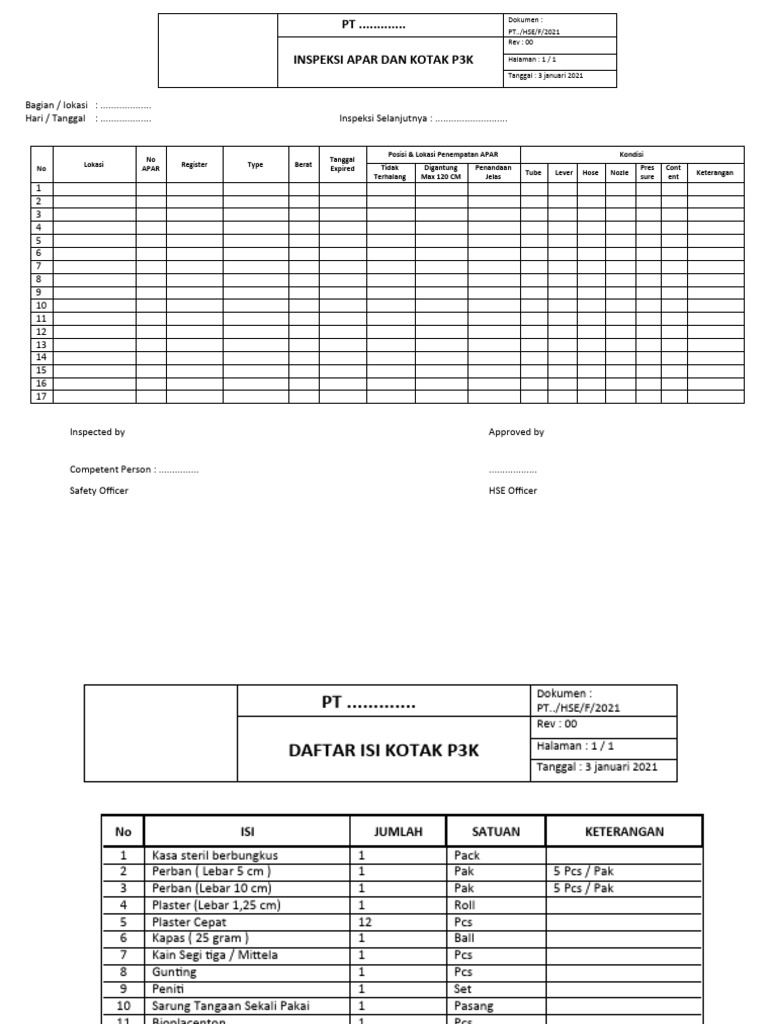 Inspeksi APAR & Kotak P3K | PDF