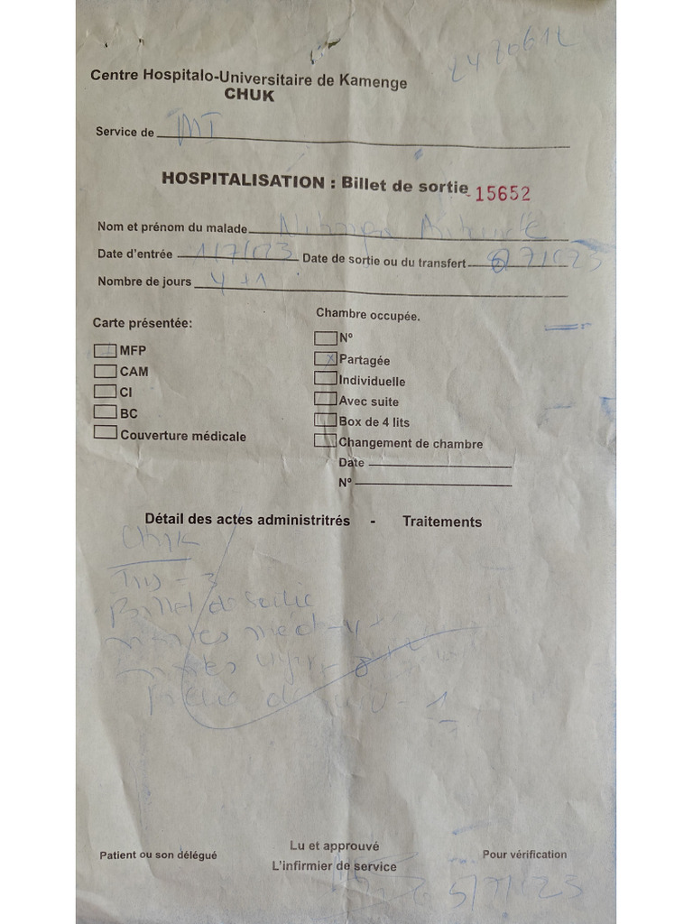 Billet de sortie de l'hôpital Antoinette | PDF