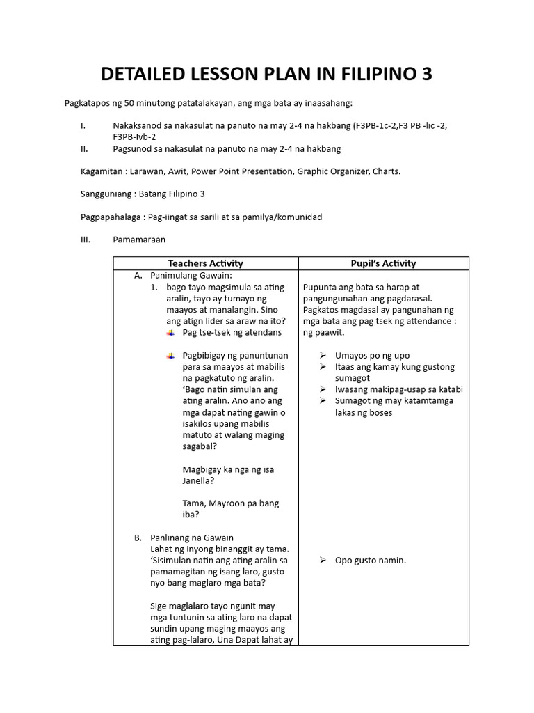 Detailed Lesson Plan in Filipino 3 2023 | PDF