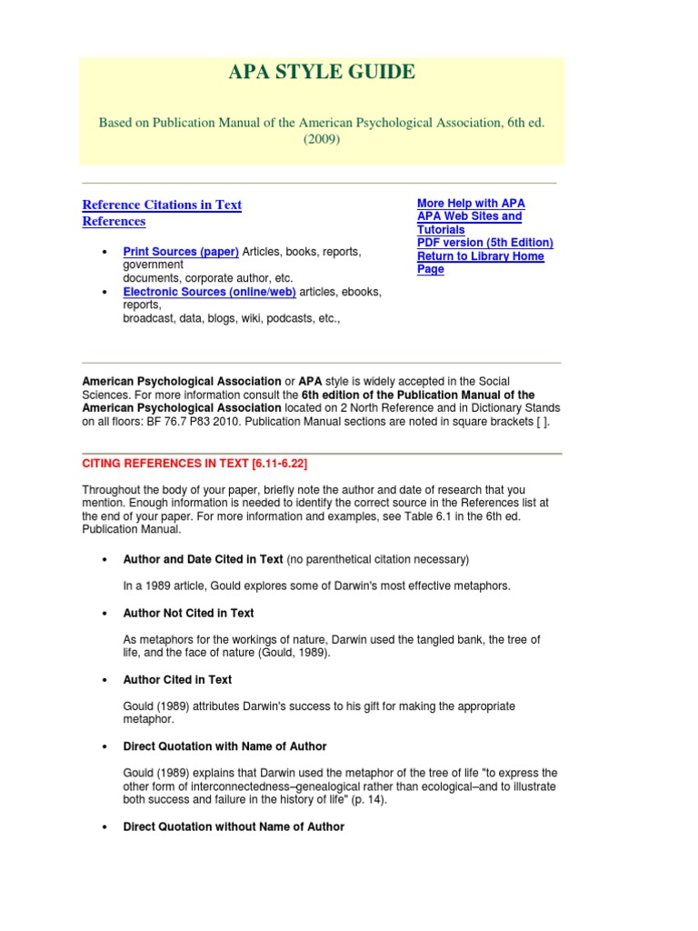 Apa Style Guide 6th Edition | PDF