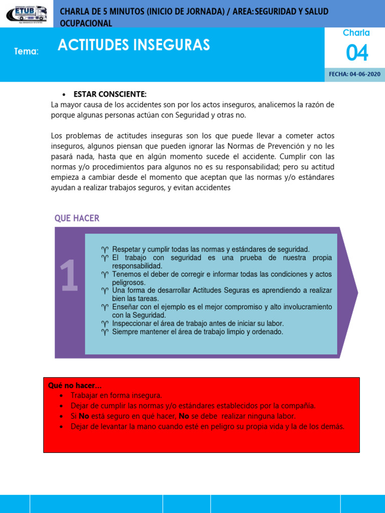 Charla de Pre Inico Etub Sac 04-06-2020 | PDF