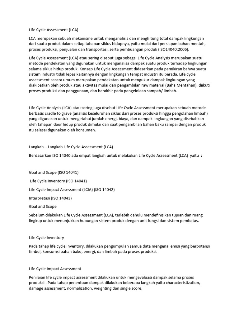 Life Cycle Assessment (LCA) | PDF