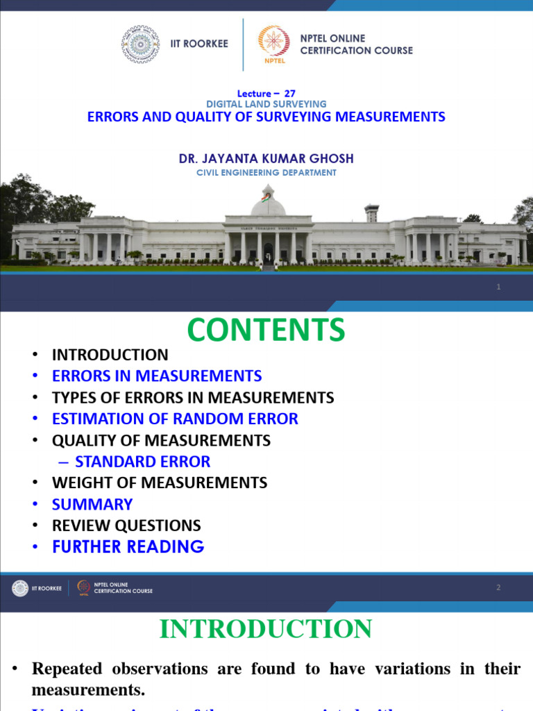 Lecture-27 Errors & Quality of Surveying Measurement | PDF | Errors And Residuals ...