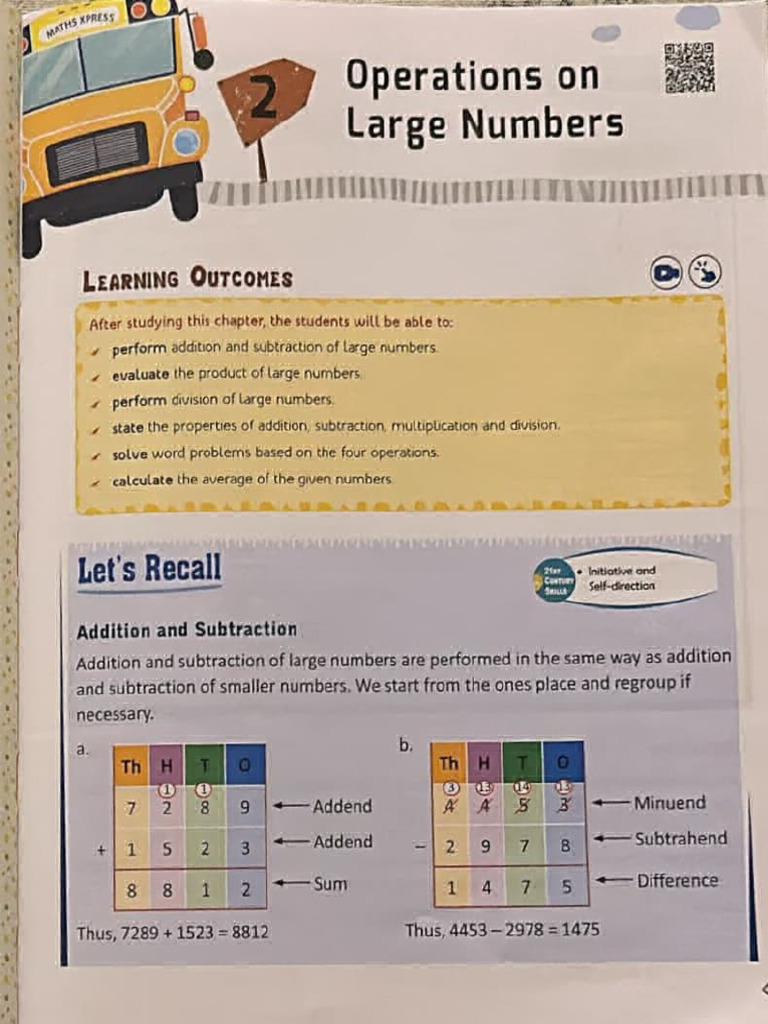 Operations on Large Numbers | PDF | Subtraction | Multiplication