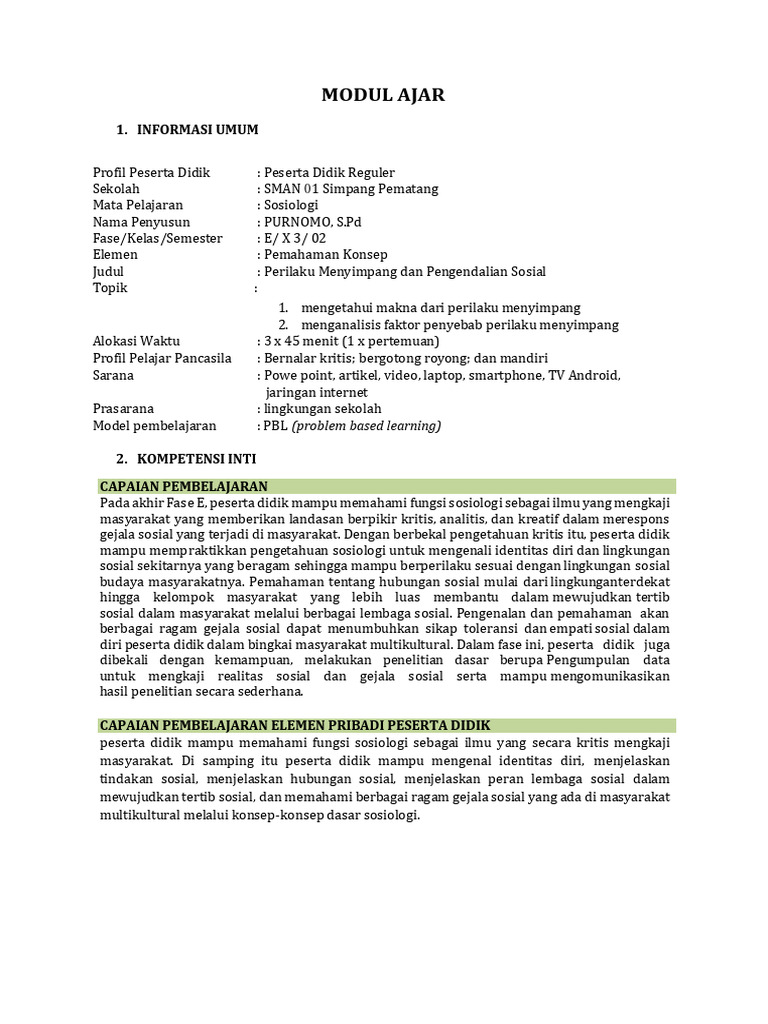 Modul Ajar Sosiologi | PDF