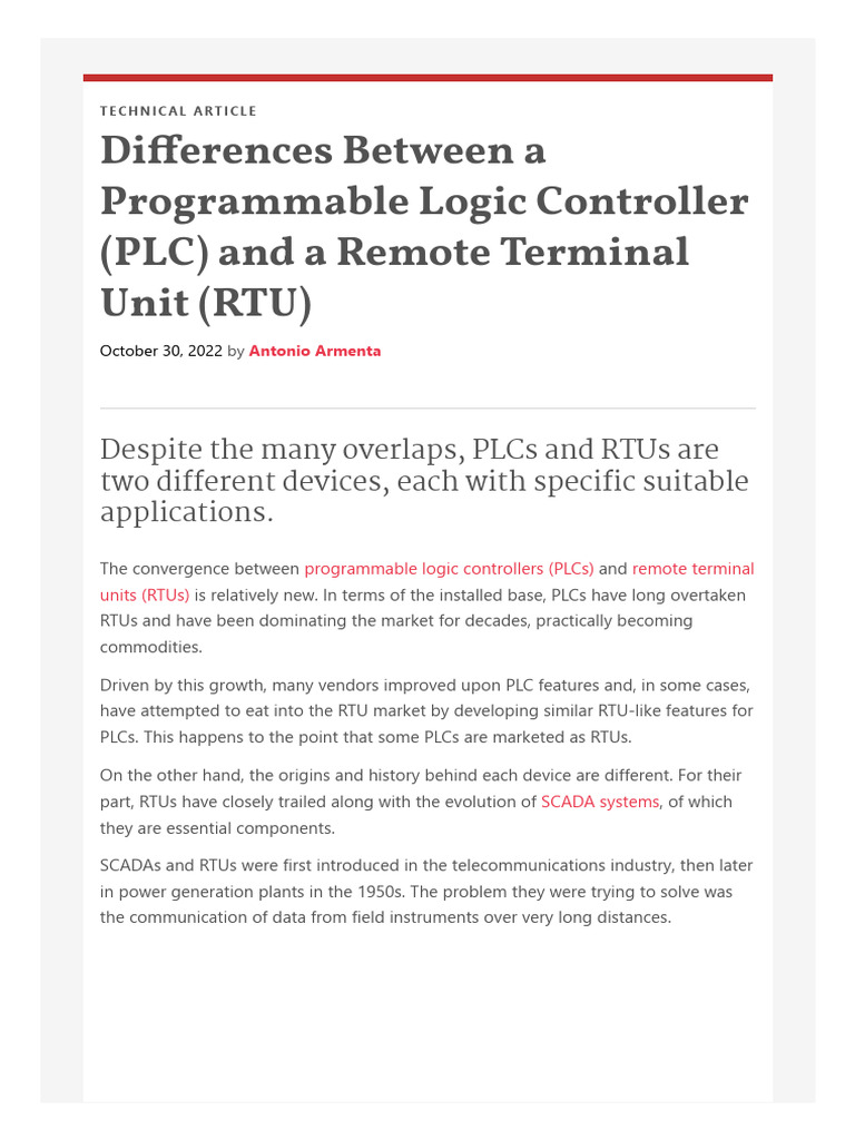 Differences Between A Programmable Logic Controller Plc And A Remote Terminal Unit Rtu