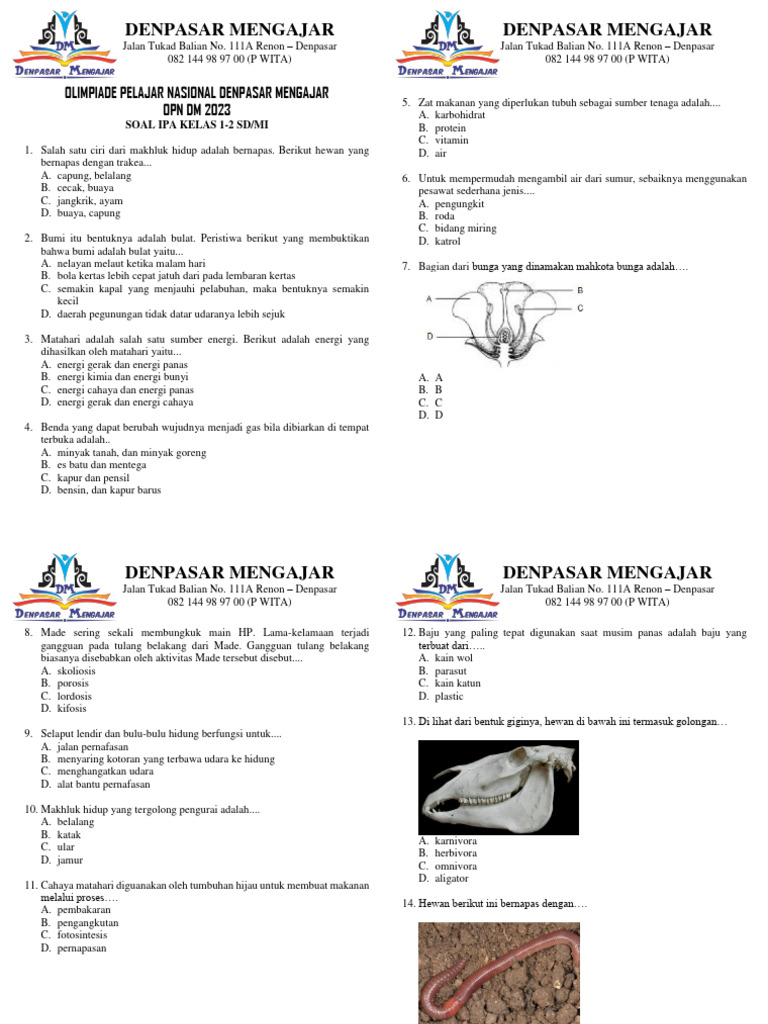 Soal Ipa Kelas 1-2 SD Mi Opn DM 2023 | PDF