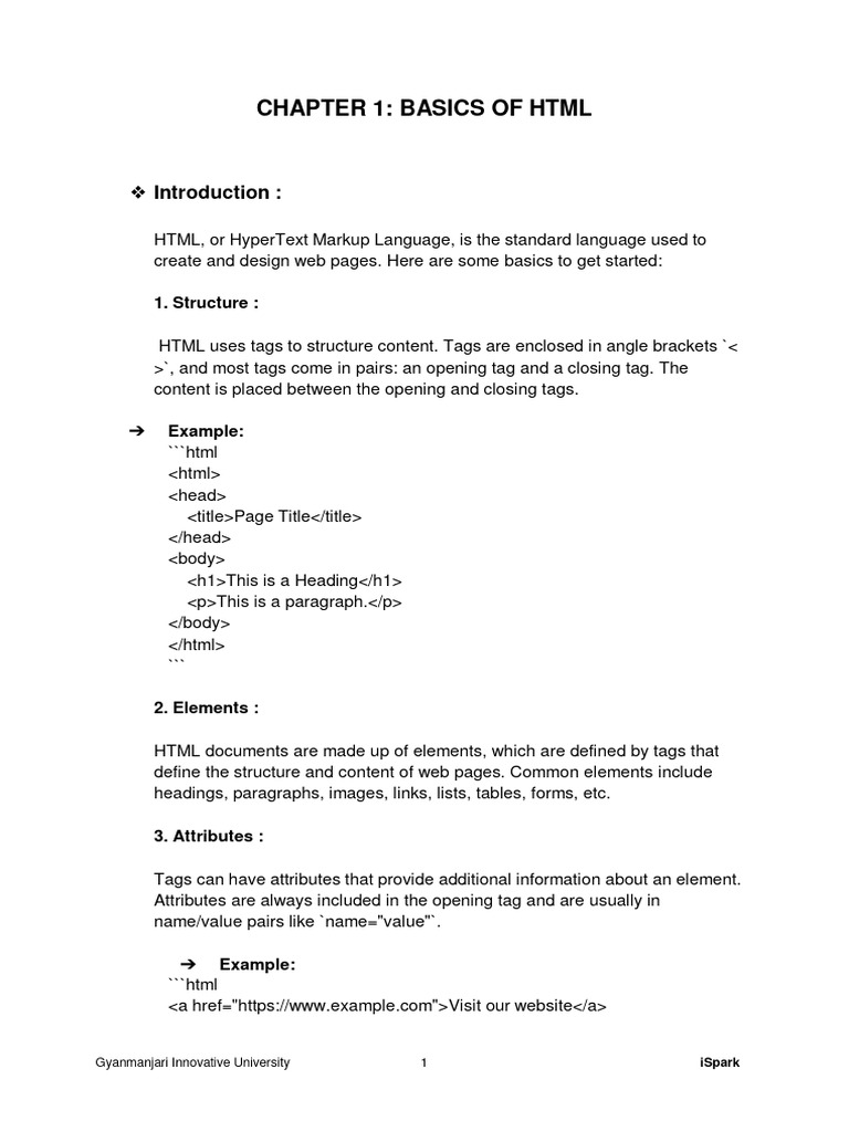 HTML Basics and Syntax Guide | PDF | Html Element | Html