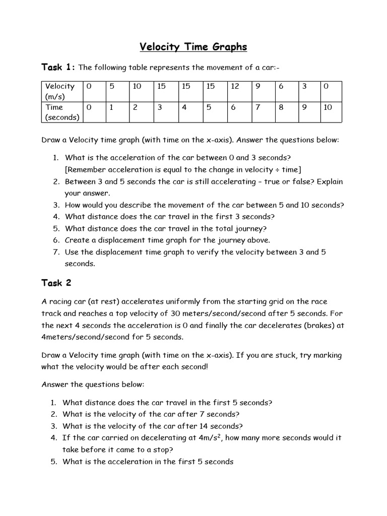 Graphing Activity - Velocity Time Graphs.docx | PDF | Acceleration ...