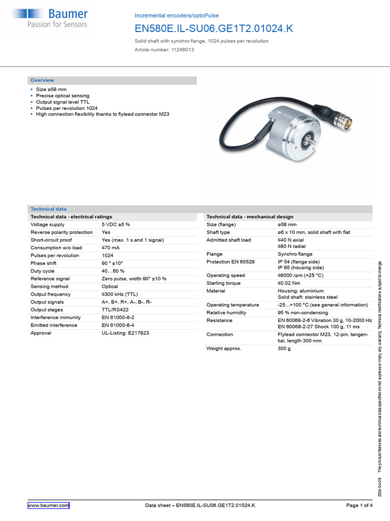 1024 PPR Incremental Encoder Specs | PDF | Electromagnetism | Electrical Components