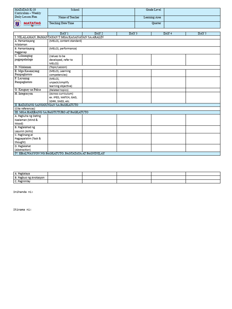 Matatag DLL Template | PDF