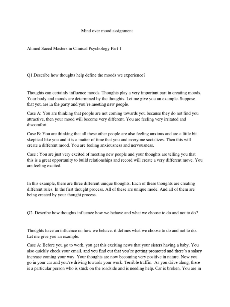 Mood Assignment 1-As | Download Free PDF | Thought | Attitude (Psychology)