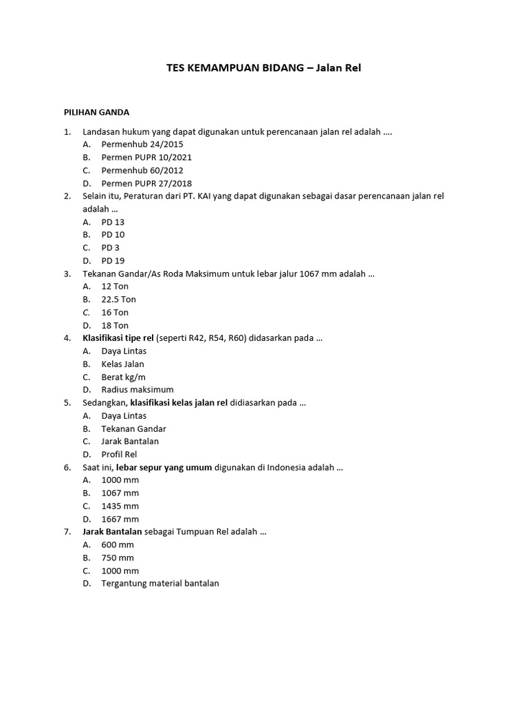 Soal TKB - Jalan Rel | PDF