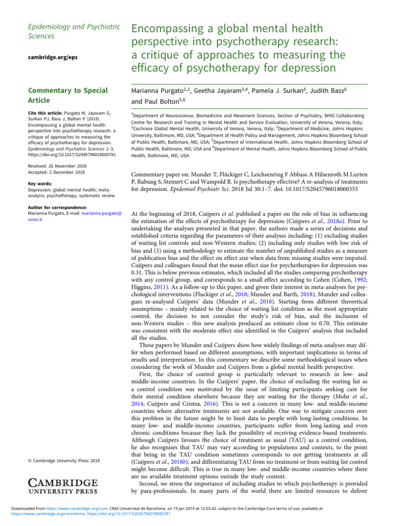 Perspective Into Psychotherapy Research | PDF | Psychotherapy | Meta ...
