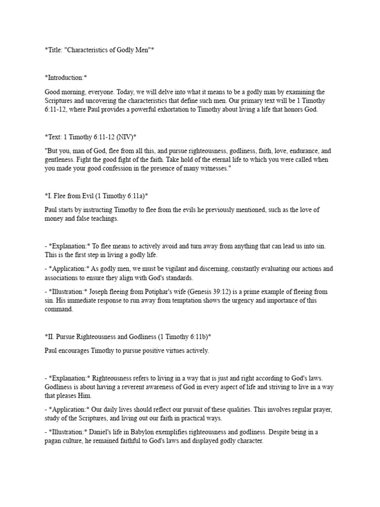 Characteristics of Godly Men Explained | PDF | Faith | Paul The Apostle