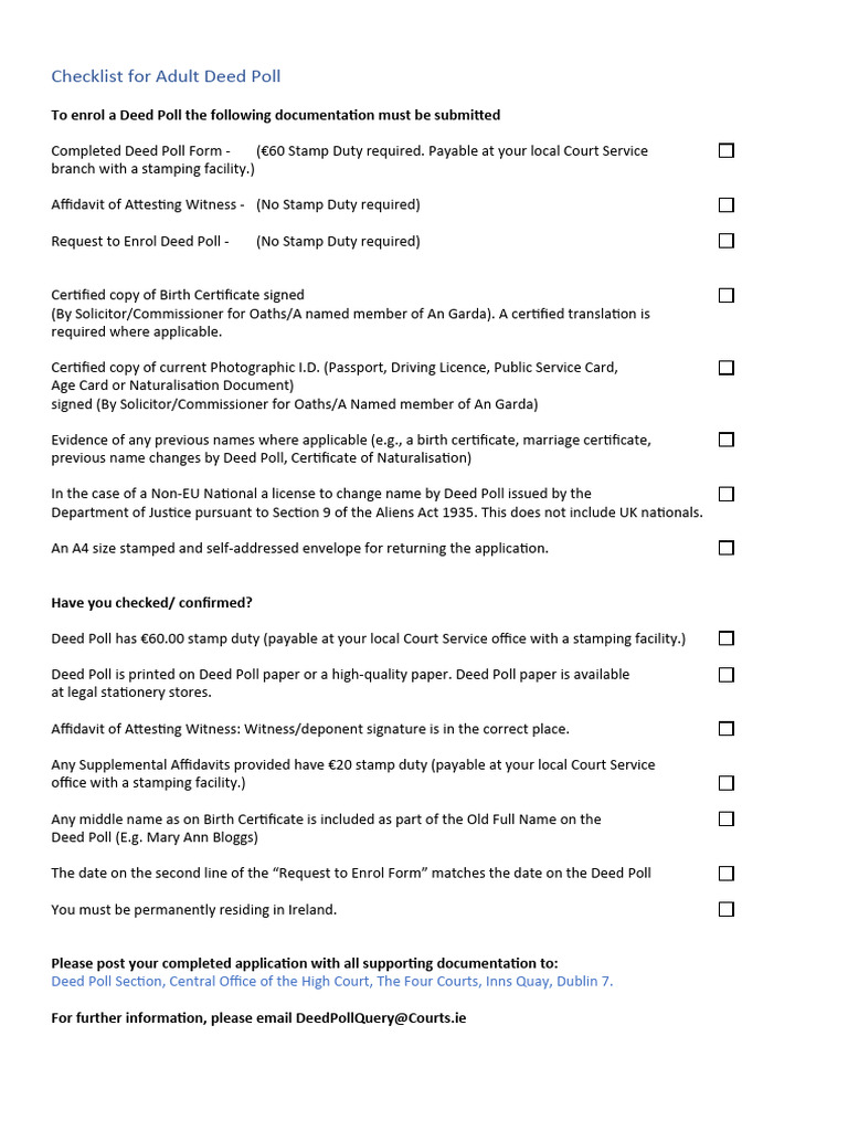 Adult Deed Poll Submission Checklist | PDF