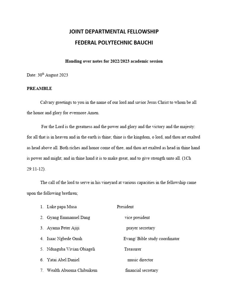 Handing Over Notes by Gyang Emmenuel Dang | PDF | Jesus | Christian ...