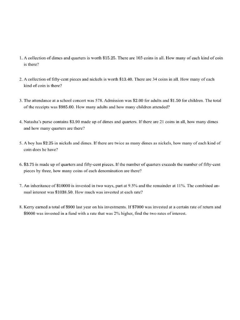 Hard Algebra (Money Based Word Questions) | PDF