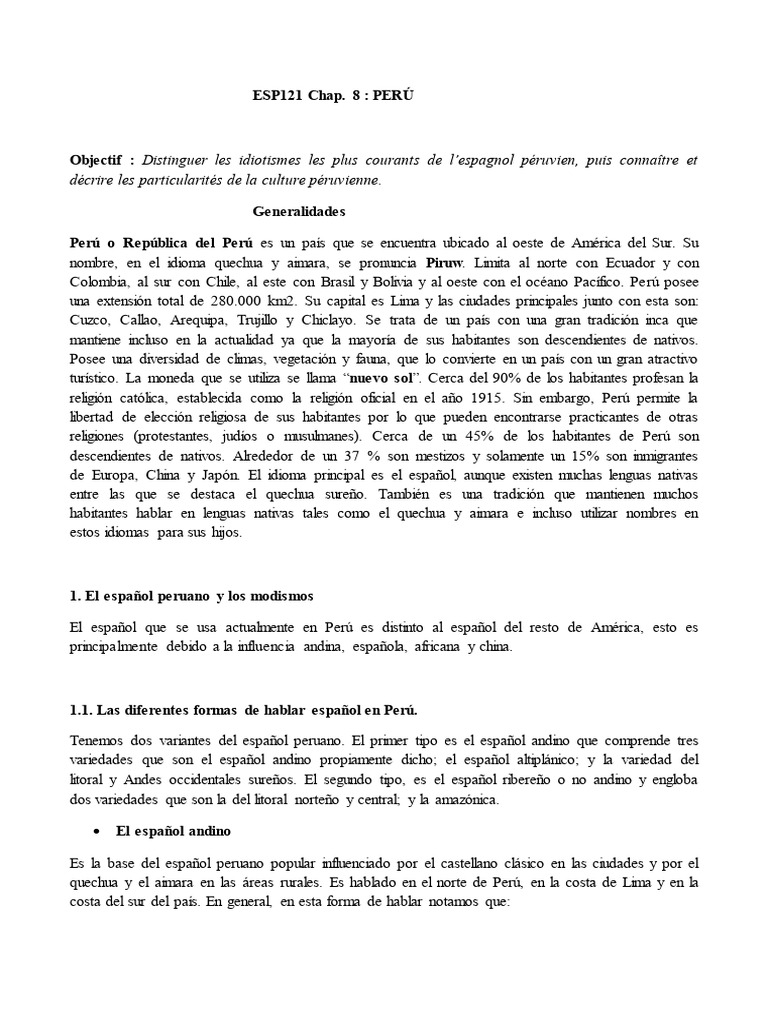 ESP121 Chap8 Péru | PDF | Ropa | Perú