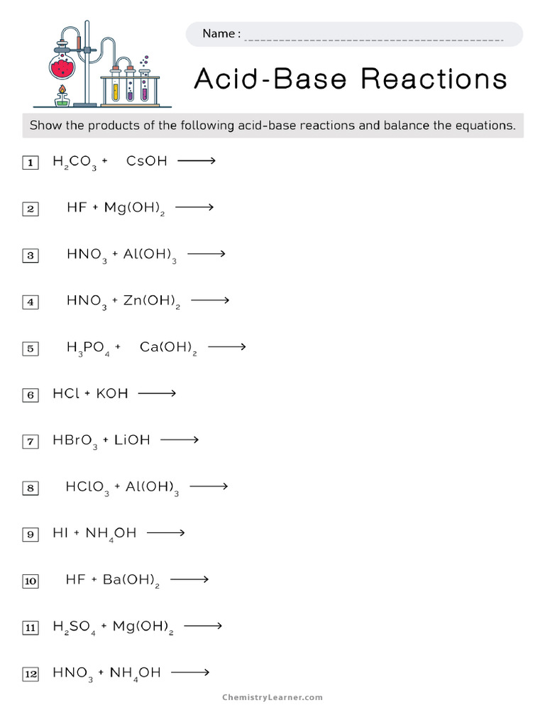 Acid Base Reactions Worksheet | PDF