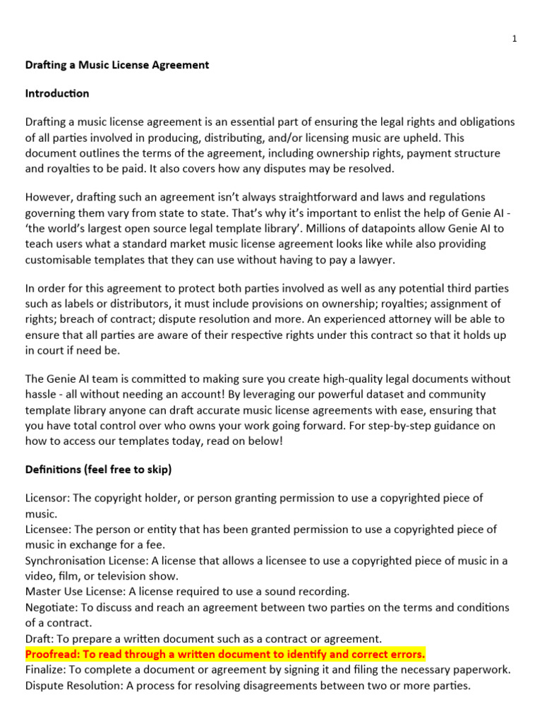 Drafting A Music License Agreement | PDF | License | Copyright