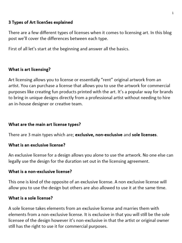 3 Types of Art Licenses Explained | PDF | License | Royalty Payment