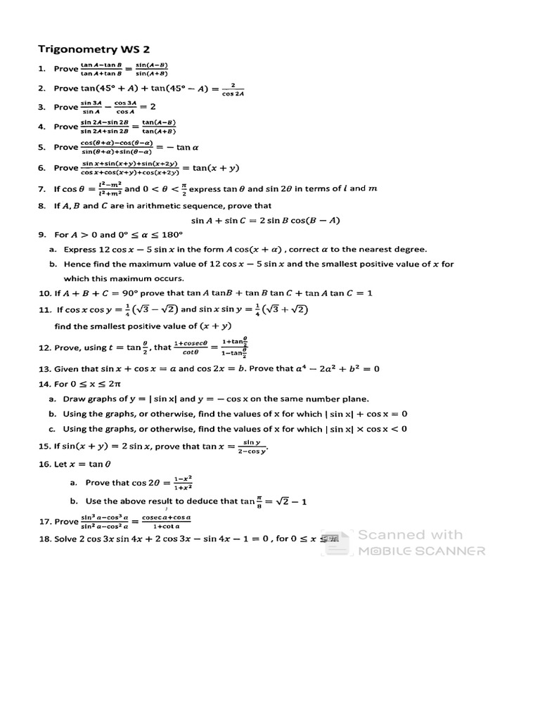 Trigonometry WS2 | PDF