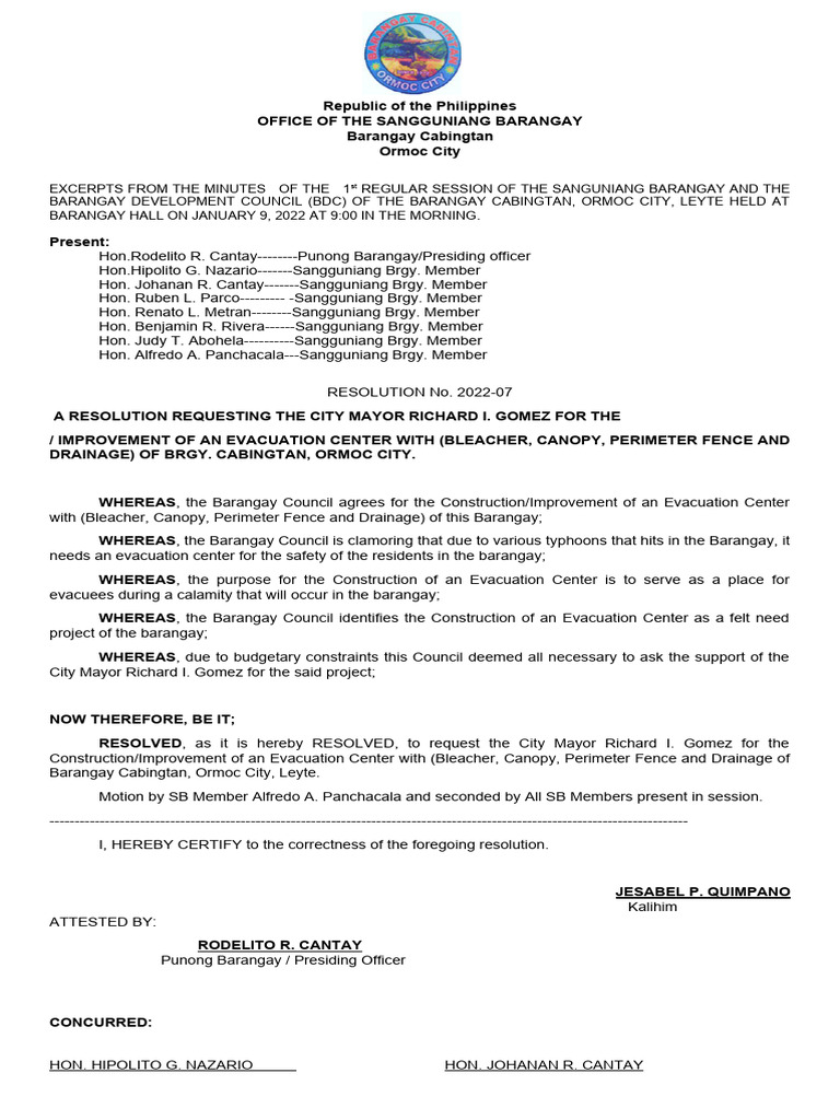 Resolution 09 - BDC Adoptation To BDRRMFIP | PDF