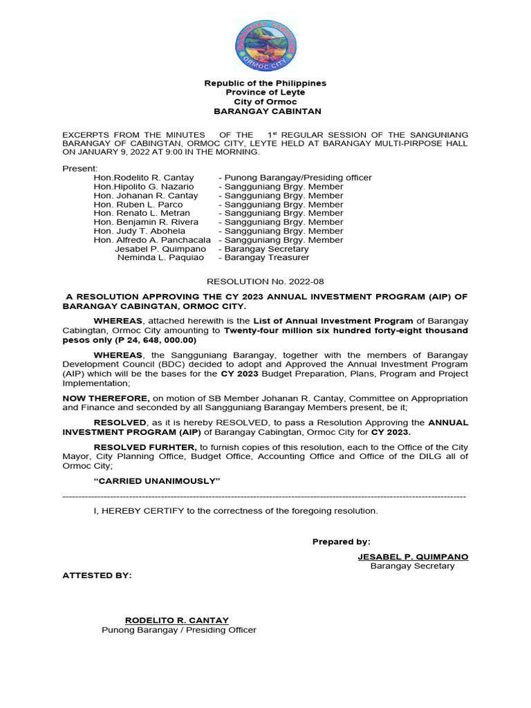 Resolution 08 - AIP CY 2023 | PDF | Philippines
