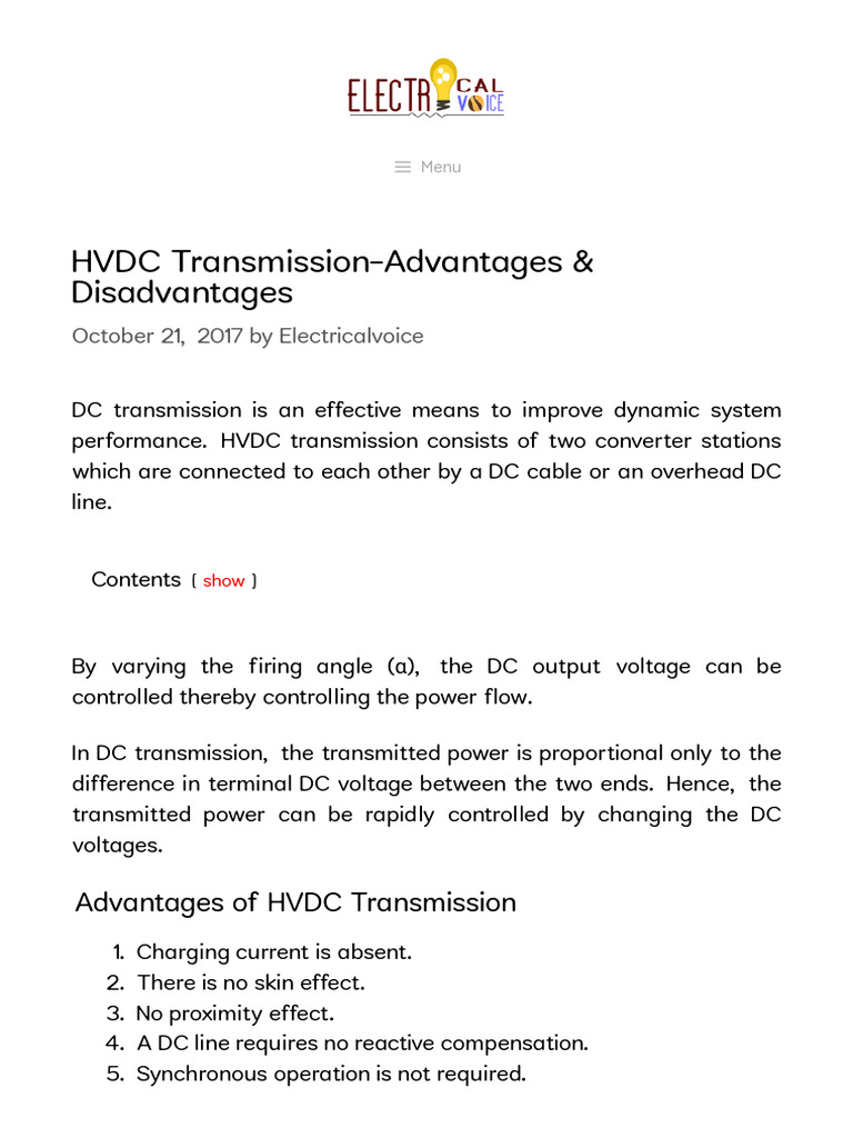 HVDC Transmission-Advantages & Disadvantages _ Electricalvoice | PDF | High Voltage Direct ...