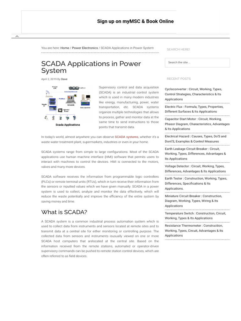Scada System Working And Applcations In Power System Pdf Scada Electrical Substation
