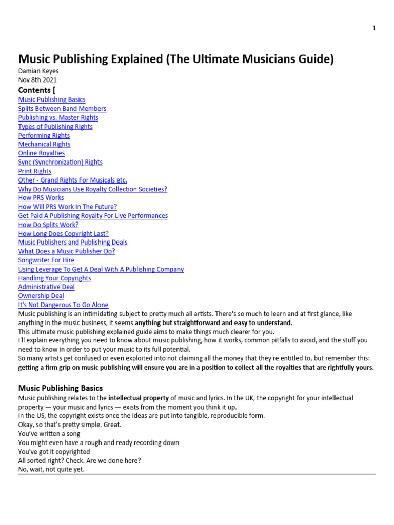 Music Publishing Explained | PDF | Royalty Payment | Music Industry Music Publishing Explained | PDF | Royalty Payment | Music Industry