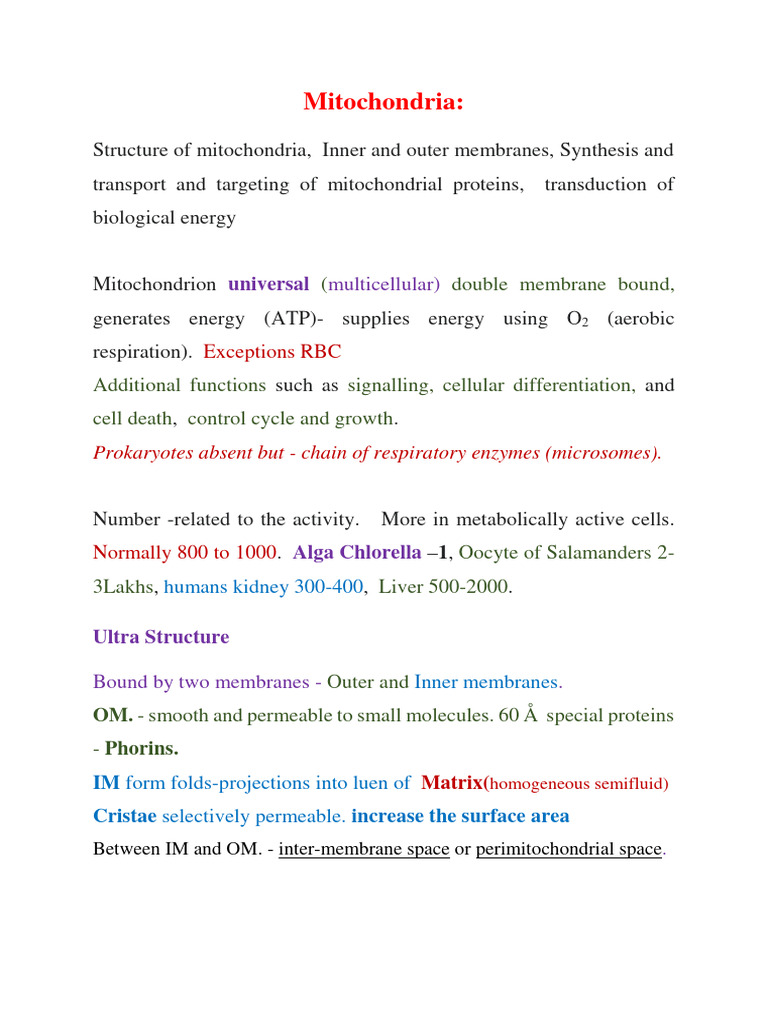Cell Biology Mitochondria - 1-8-2 | PDF | Mitochondrion | Electron Transport Chain