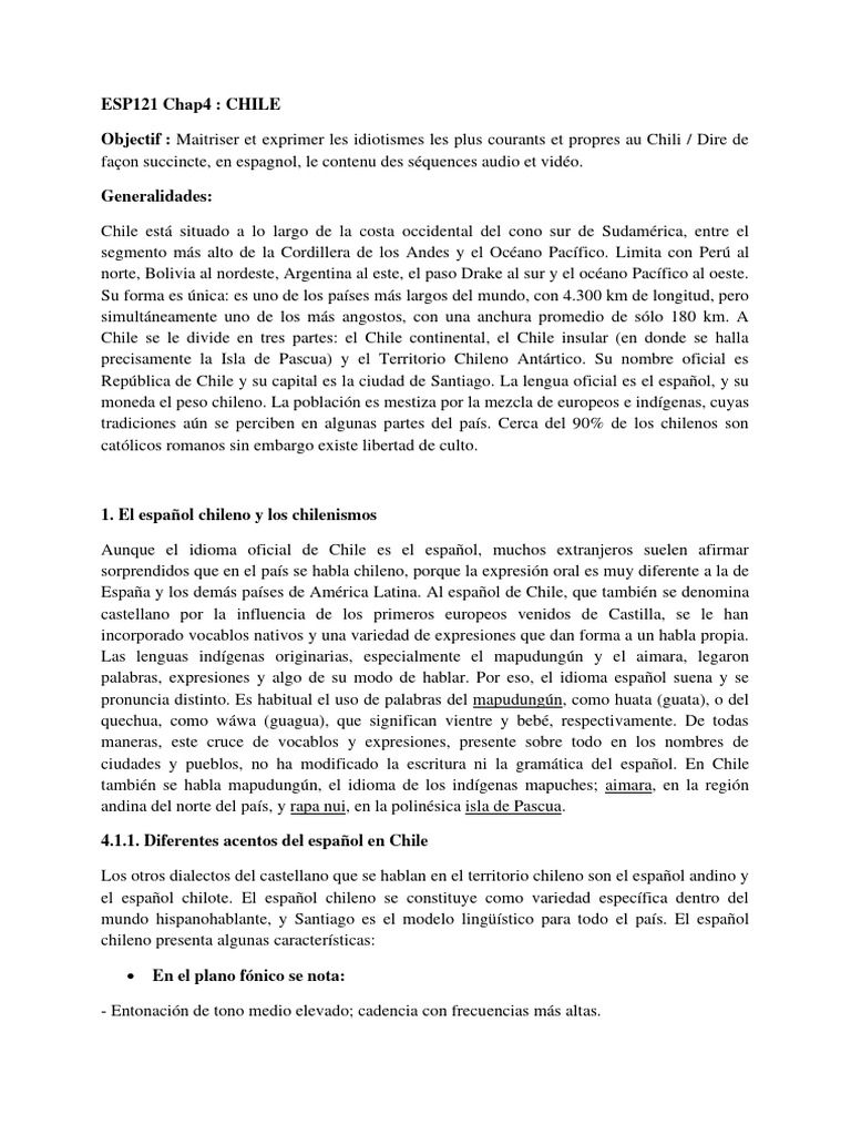 ESP121 Chap4 Chili | PDF | Lengua española | Chile