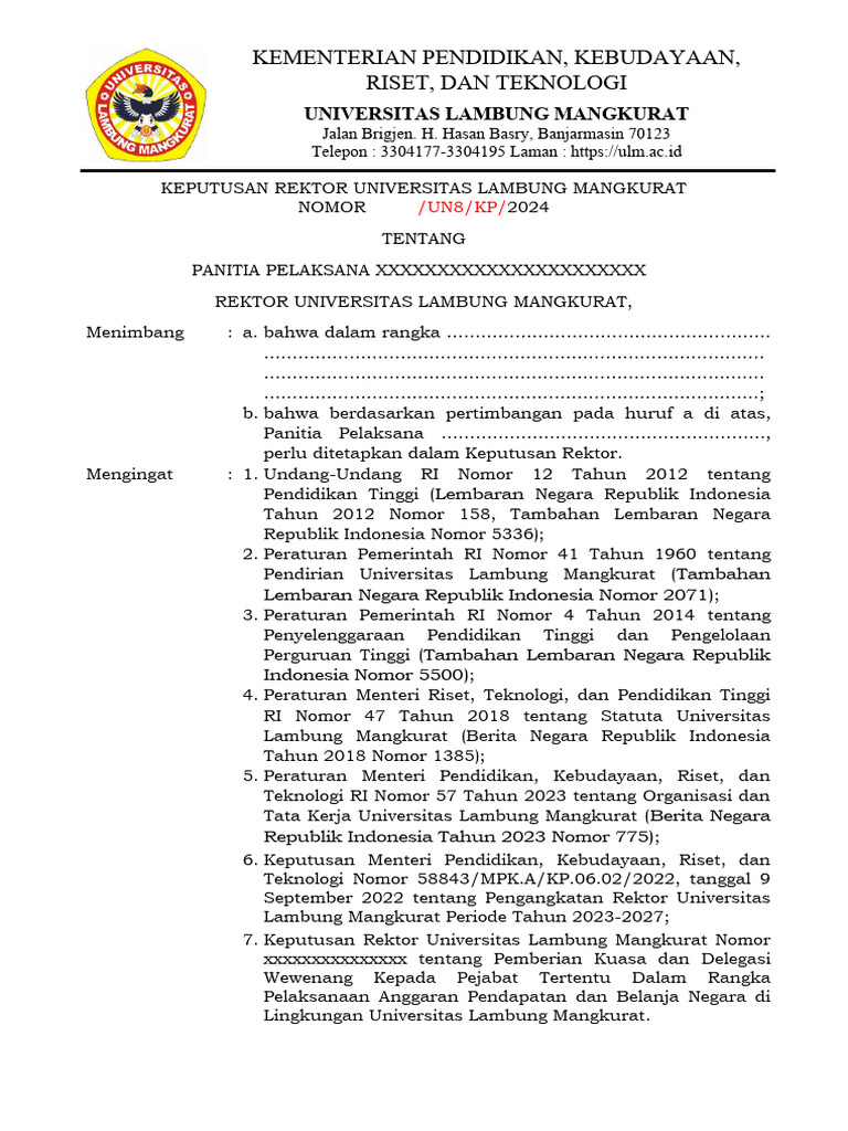 Contoh SK A.N. Rektor | PDF